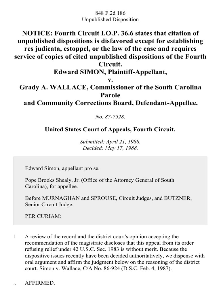 Edward Simon v. Grady A. Wallace, Commissioner of The South Carolina ...