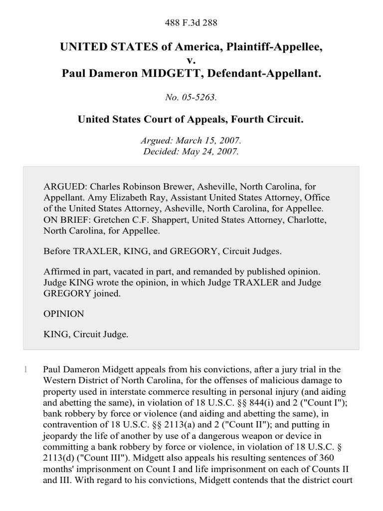 United States v. Paul Dameron Midgett, 488 F.3d 288, 4th Cir. (2007 ...