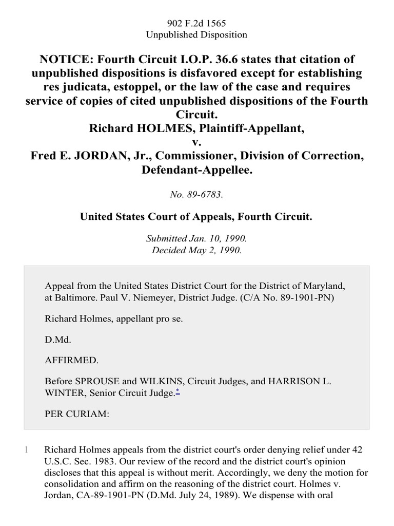 Richard Holmes v. Fred E. Jordan, JR., Commissioner, Division of ...