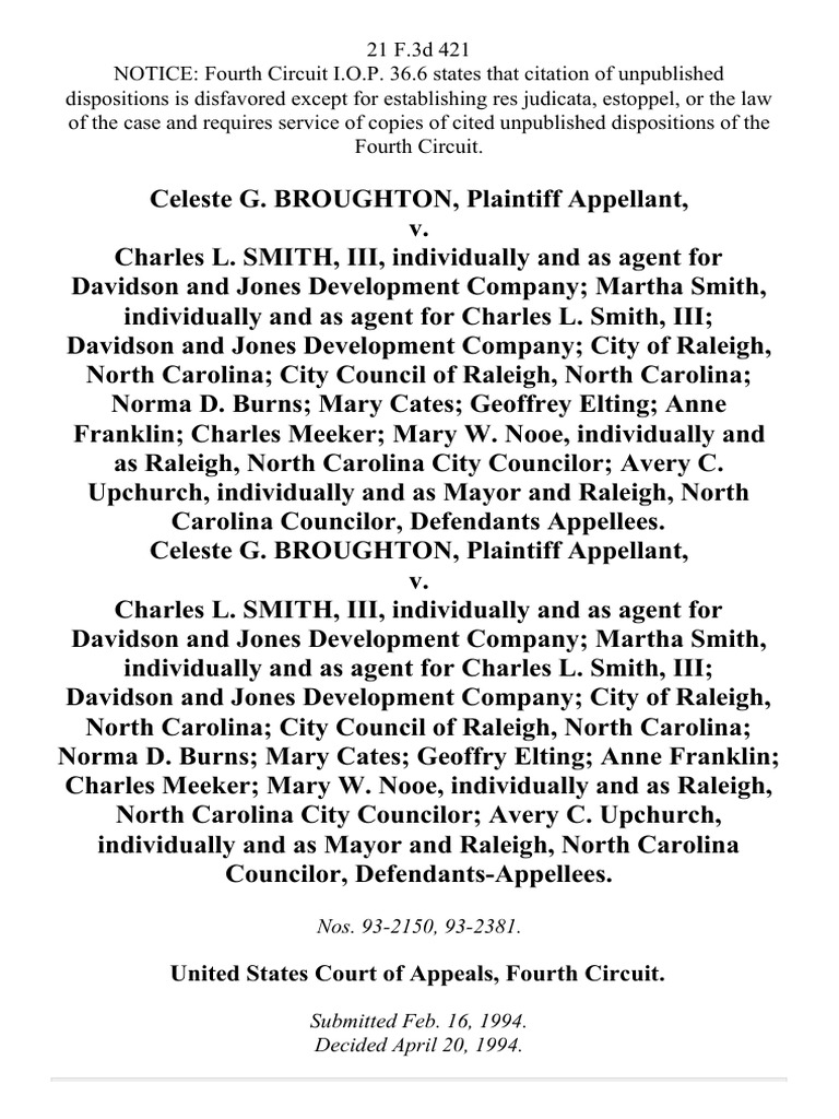 Celeste G. Broughton v. Charles L. Smith, Iii, Individually and as ...