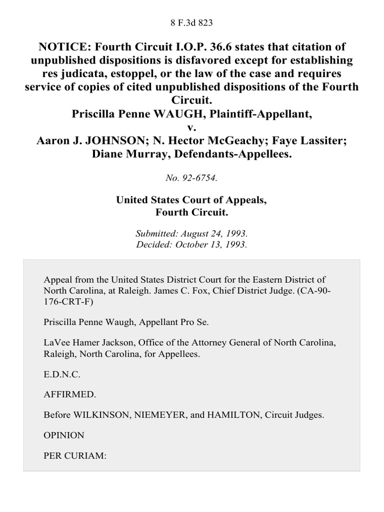 Priscilla Penne Waugh v. Aaron J. Johnson N. Hector McGeachy Faye ...