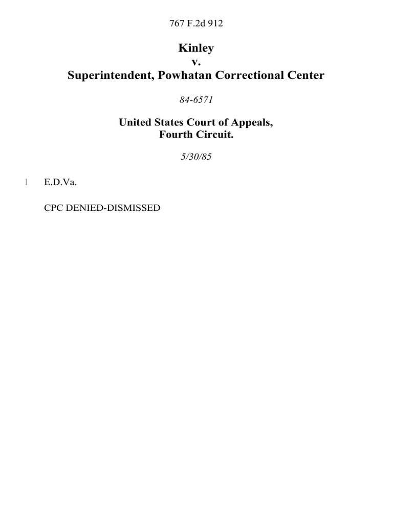 Kinley v. Superintendent, Powhatan Correctional Center, 767 F.2d 912 ...