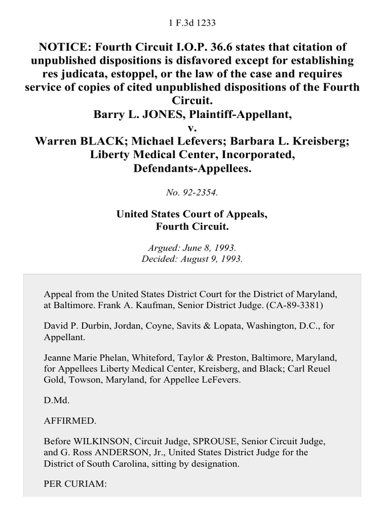 Barry L. Jones v. Warren Black Michael Lefevers Barbara L. Kreisberg ...