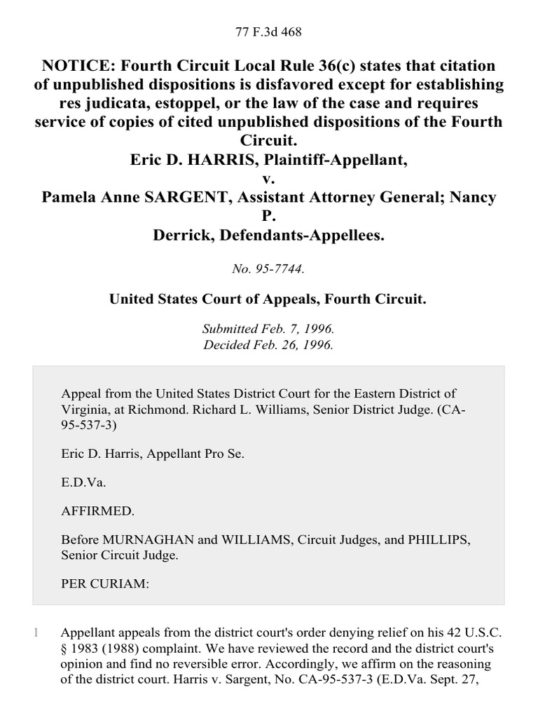 Eric D. Harris v. Pamela Anne Sargent, Assistant Attorney General Nancy ...