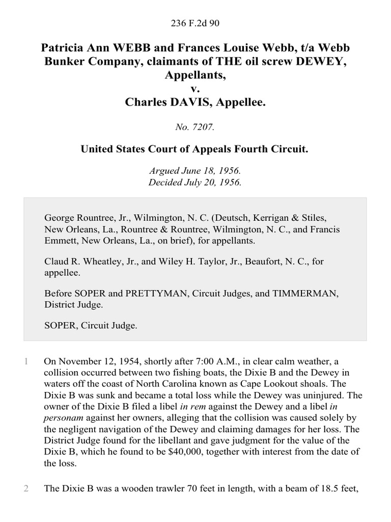 Patricia Ann Webb and Frances Louise Webb, T/a Webb Bunker Company, of ...