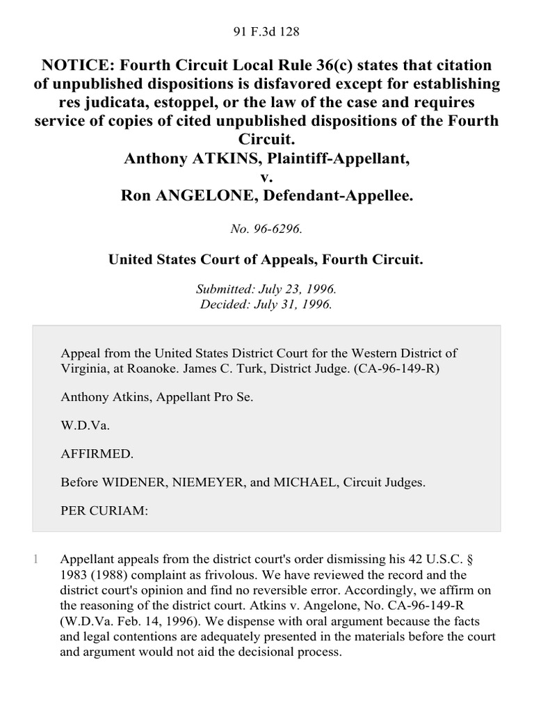 Anthony Atkins v. Ron Angelone, 91 F.3d 128, 4th Cir. (1996) | PDF