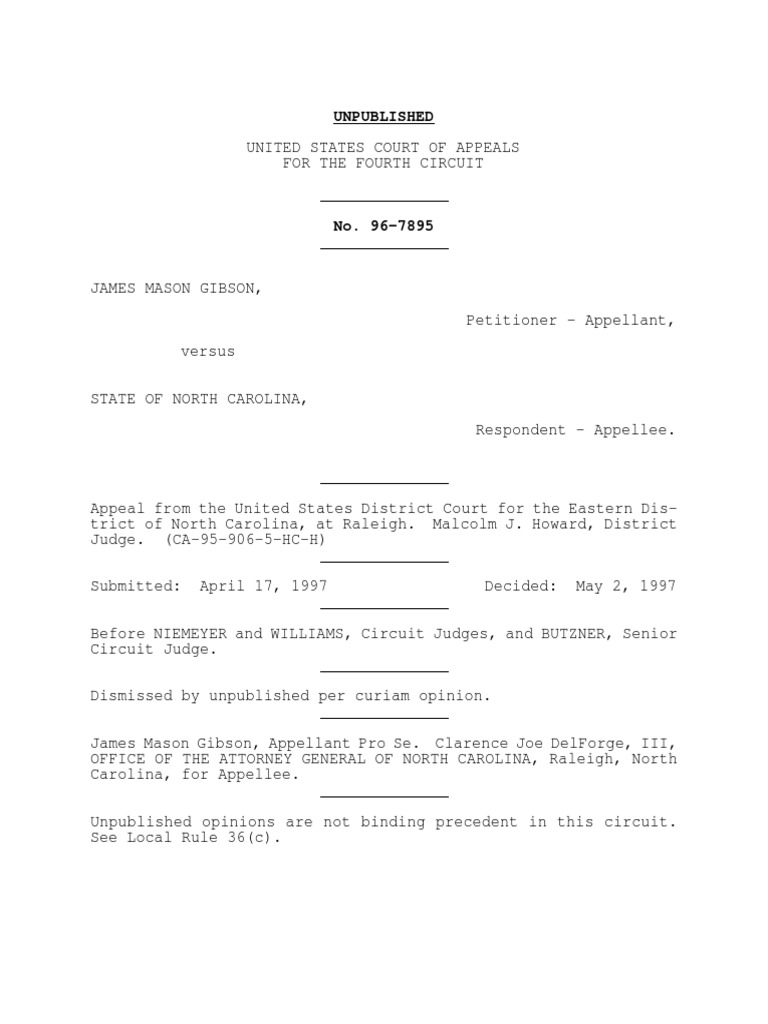 Gibson v. State of North Carl, 4th Cir. (1997) | PDF