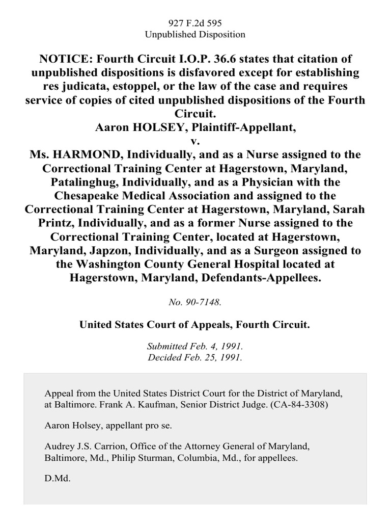 Legal Appeal Outcome: Holsey v. Harmond | PDF