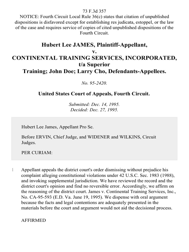 Hubert Lee James v. Continental Training Services, Incorporated, T/a ...