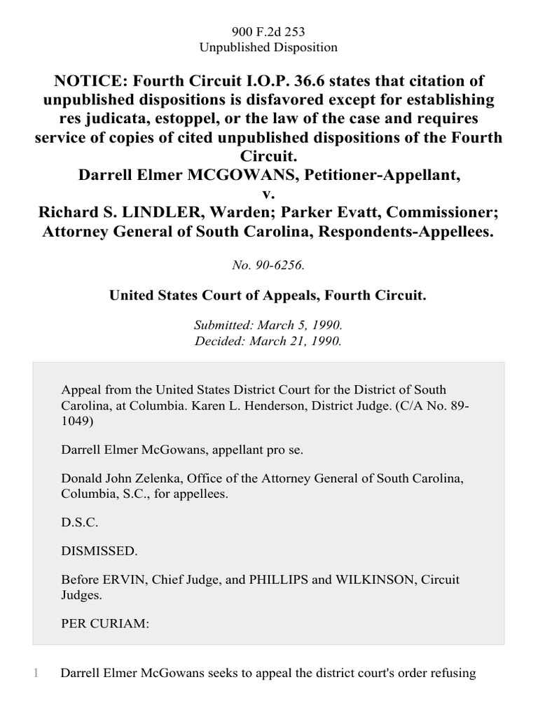 Darrell Elmer McGowans v. Richard S. Lindler, Warden Parker Evatt ...