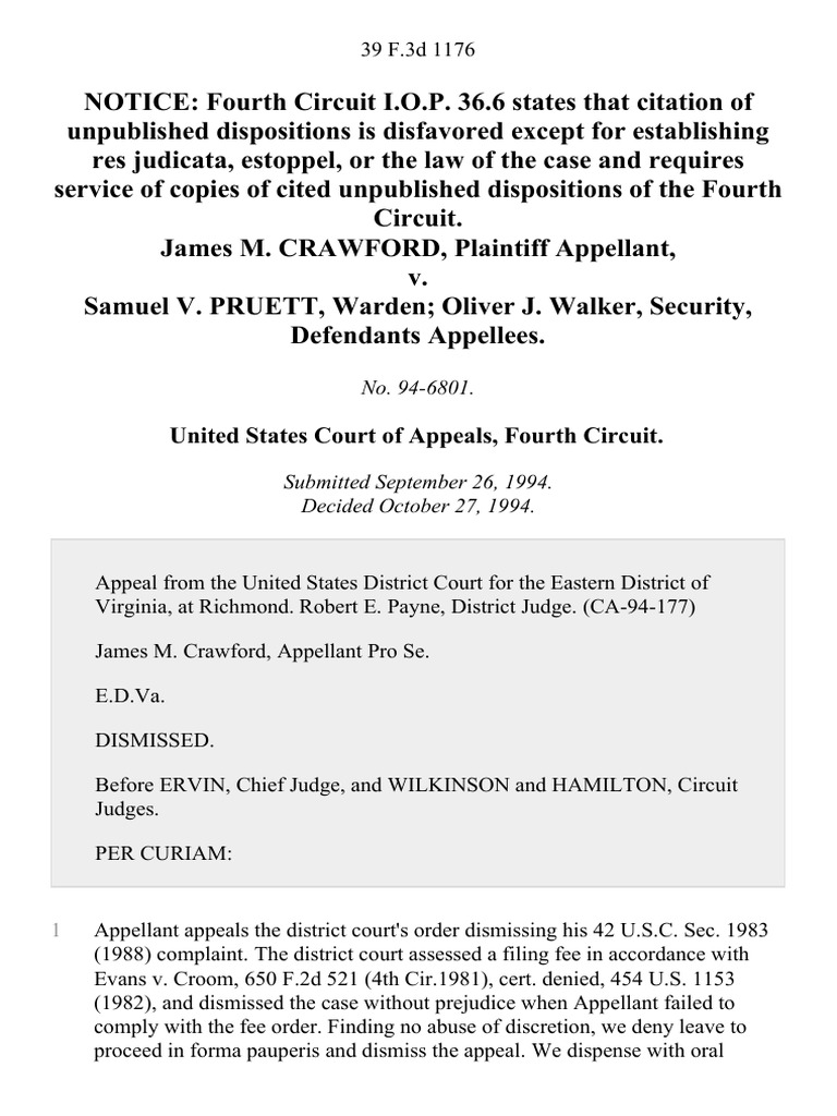 James M. Crawford v. Samuel v. Pruett, Warden Oliver J. Walker ...