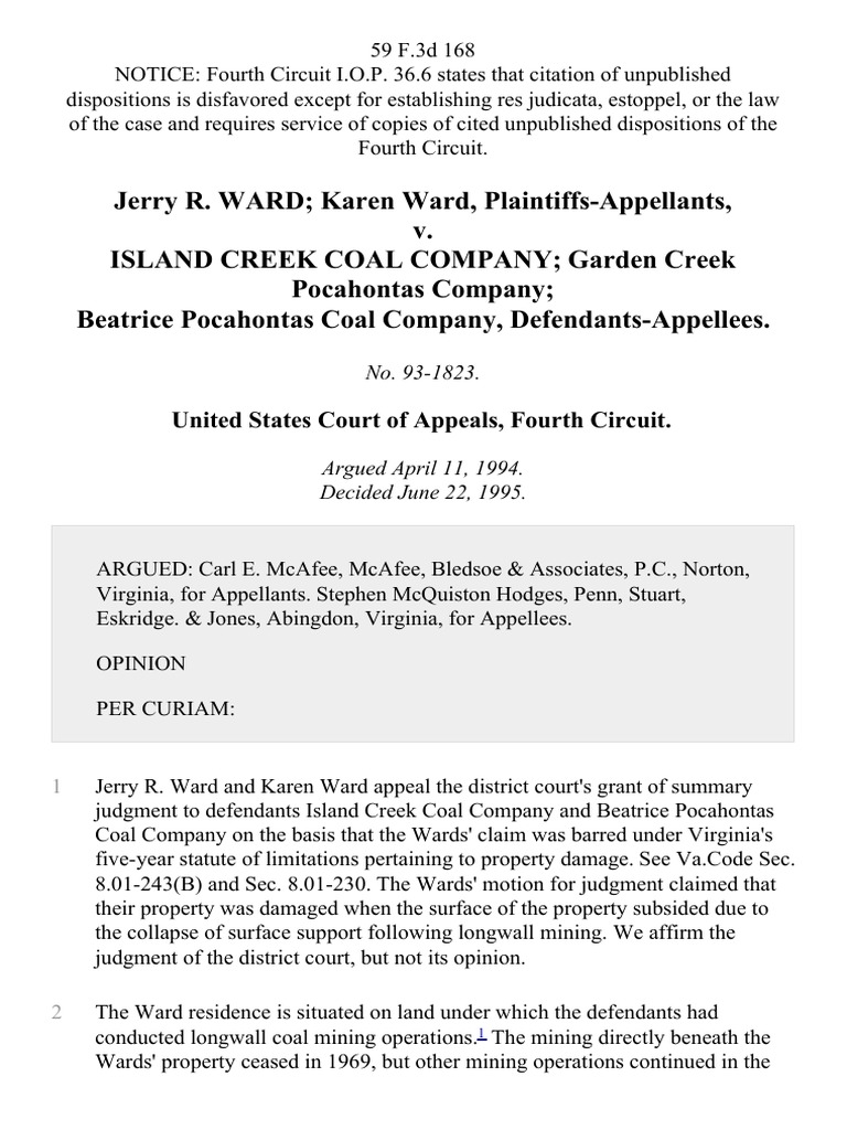 Jerry R. Ward Karen Ward v. Island Creek Coal Company Garden Creek ...