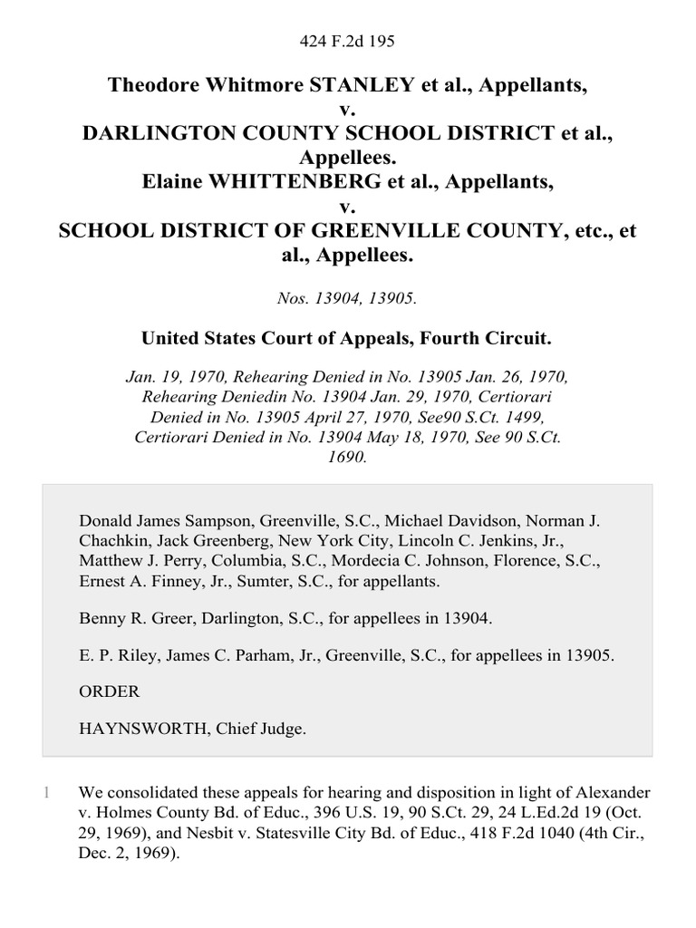 Theodore Whitmore Stanley v. Darlington County School District, Elaine ...