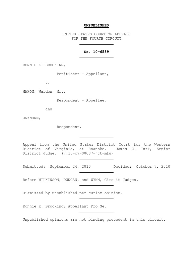 Appeal Dismissal in Brooking v. Mahon | PDF | Politics | Sports ...