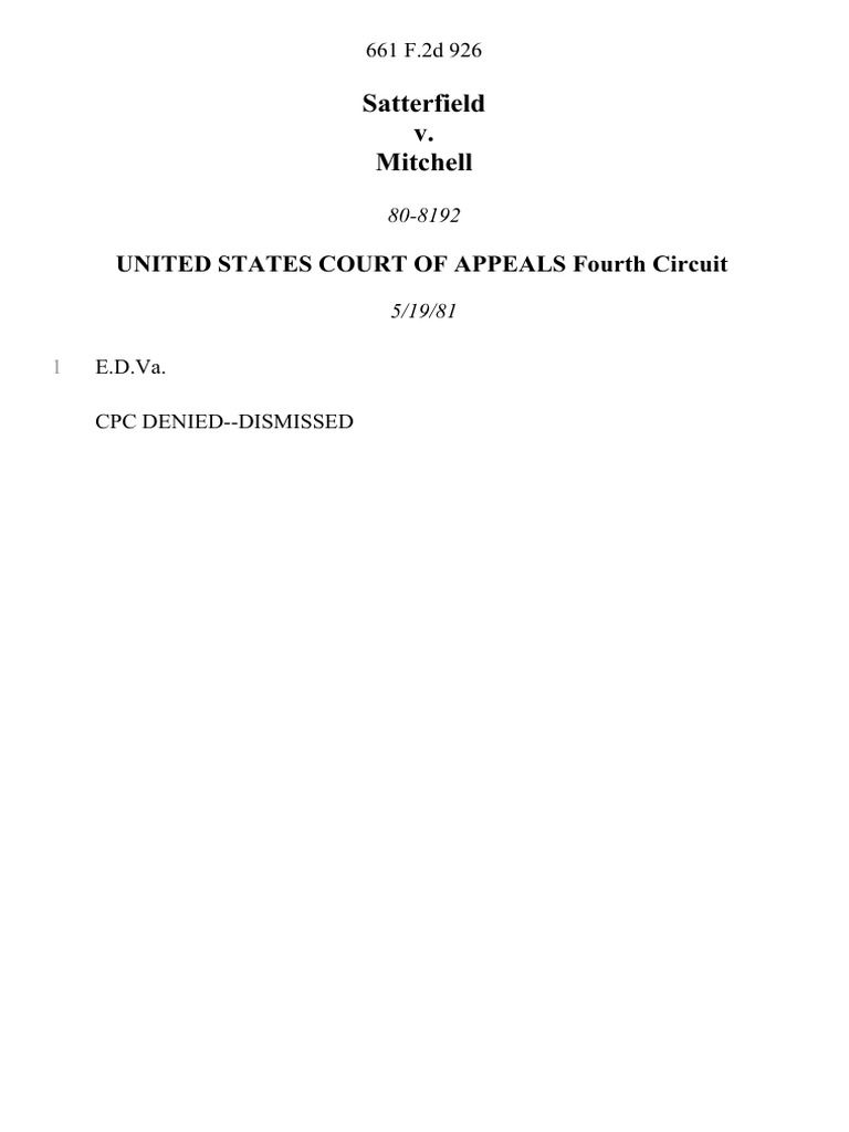 Satterfield v. Mitchell, 661 F.2d 926, 4th Cir. (1981) | PDF