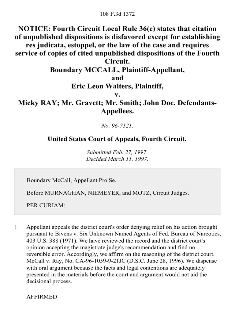 Boundary McCall and Eric Leon Walters v. Micky Ray Mr. Gravett Mr. Smith John Doe, 108 F.3d 1372 ...