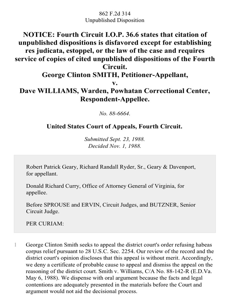George Clinton Smith v. Dave Williams, Warden, Powhatan Correctional ...