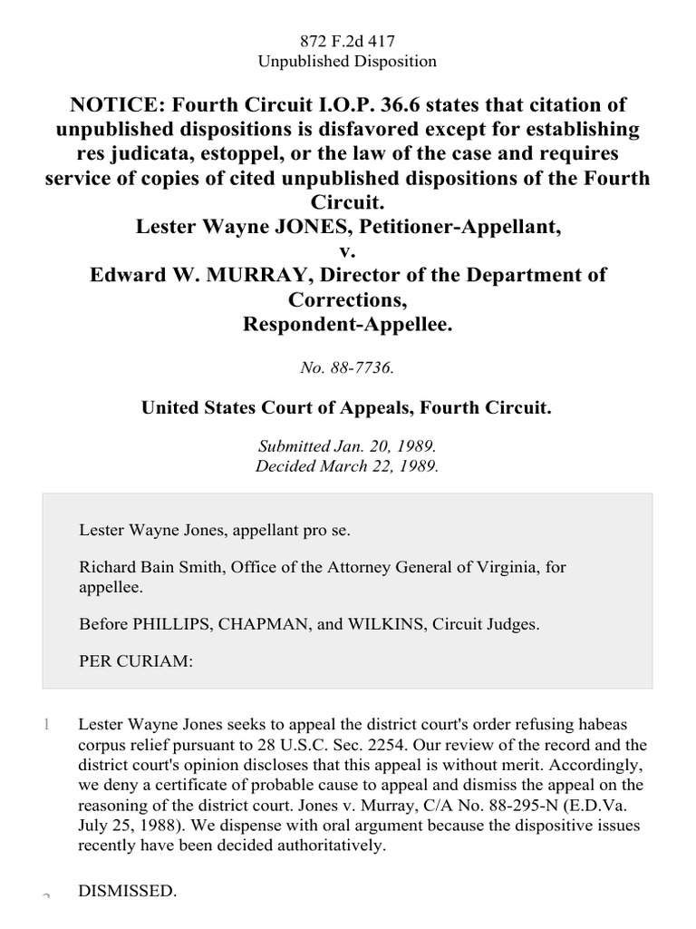 Lester Wayne Jones v. Edward W. Murray, Director of The Department of ...