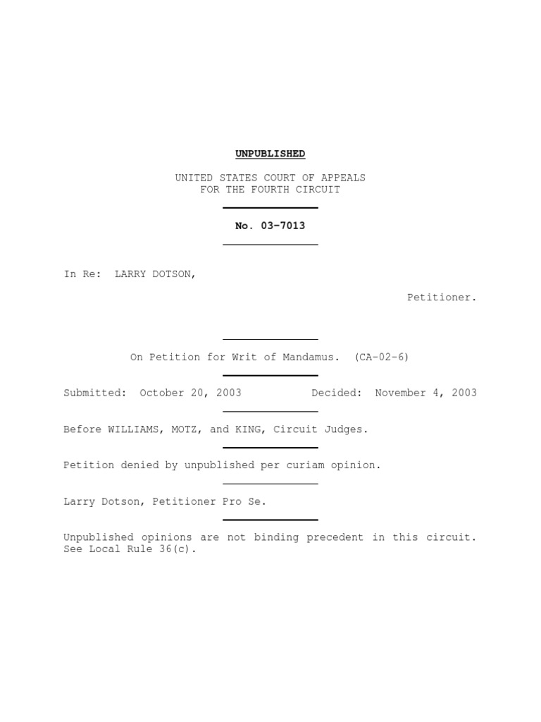 Mandamus Petition Denied: Dotson Case | PDF | Politics | Law