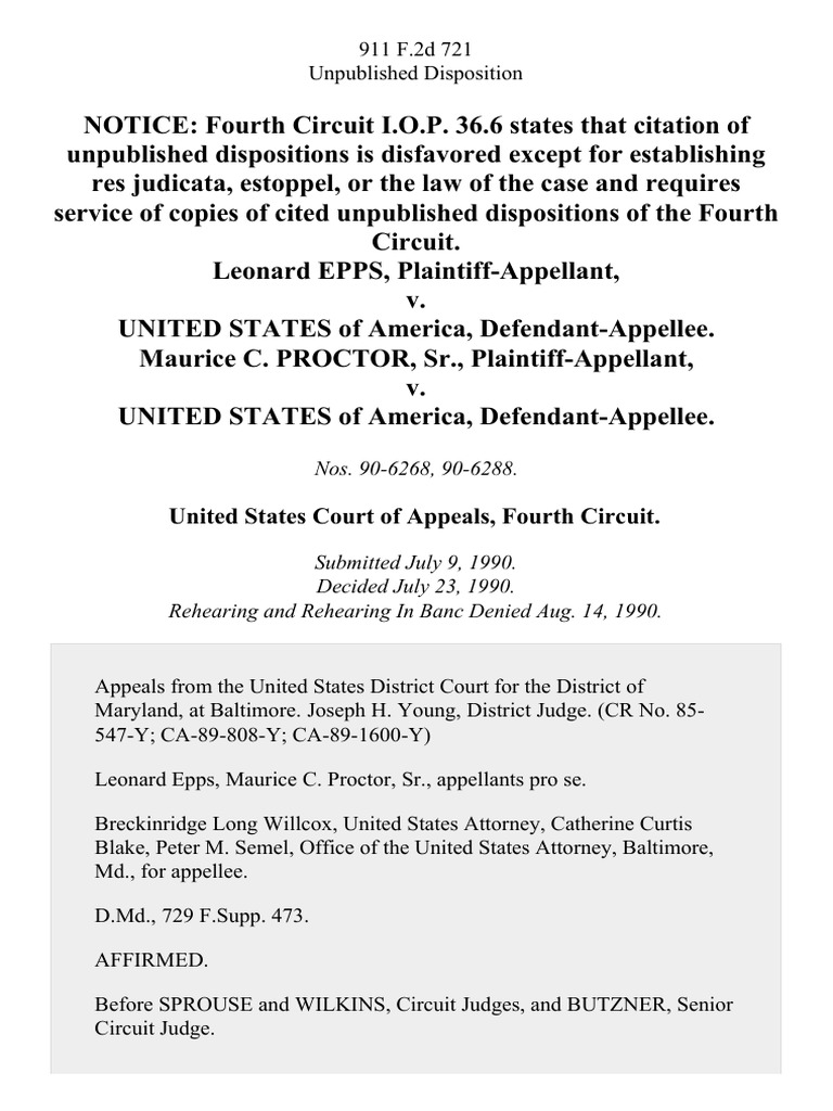 Leonard Epps v. United States of America, Maurice C. Proctor, Sr. v ...