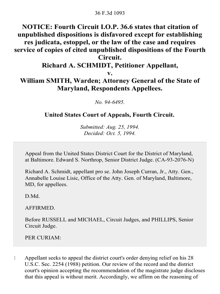 Richard A. Schmidt v. William Smith, Warden Attorney General of The ...