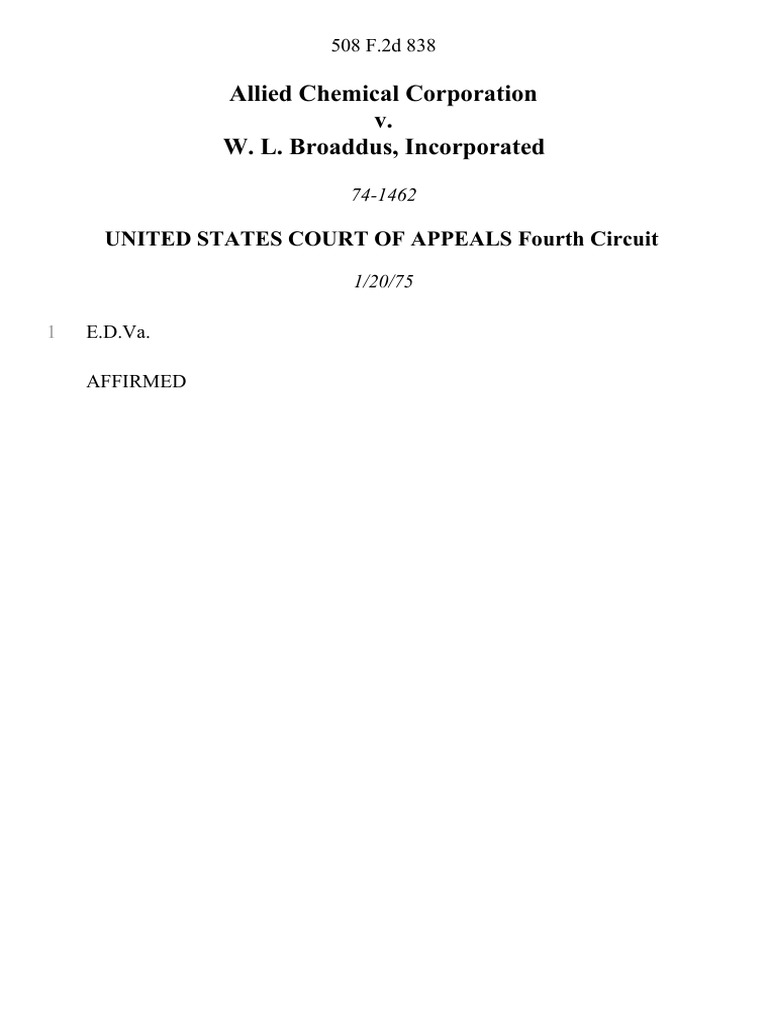 Allied Chemical Corporation v. W. L. Broaddus, Incorporated, 508 F.2d ...
