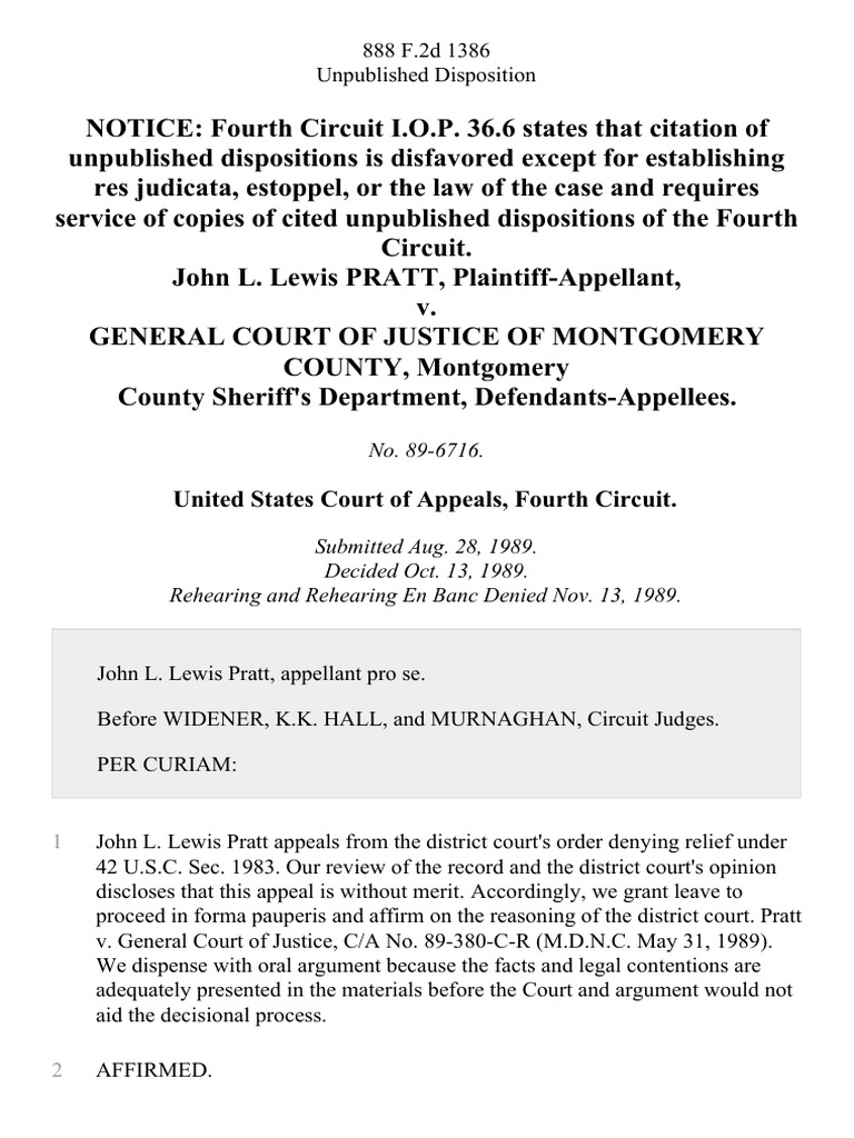 John L. Lewis Pratt v. General Court of Justice of Montgomery County ...
