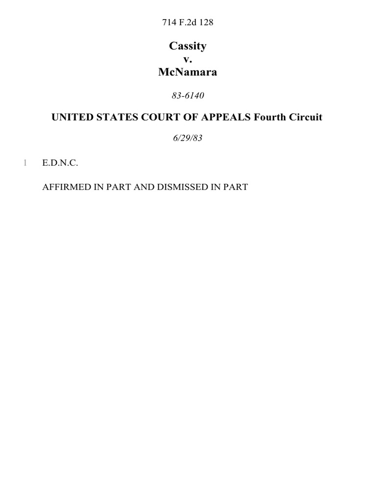 Cassity v. McNamara, 714 F.2d 128, 4th Cir. (1983) | PDF