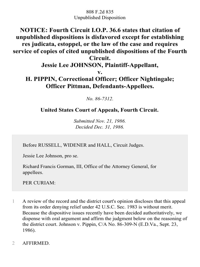 Johnson v. Pippin Appeal Affirmed | PDF