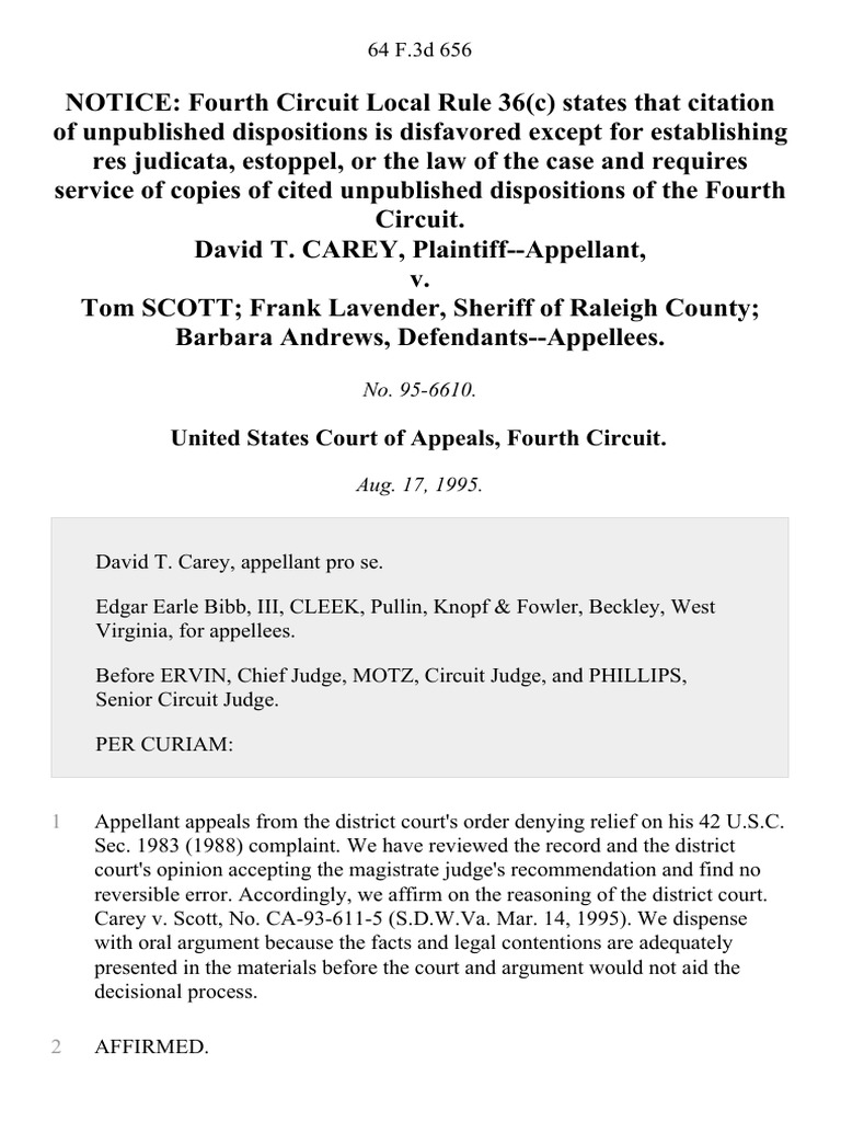 David T. Carey v. Tom Scott Frank Lavender, Sheriff of Raleigh County ...