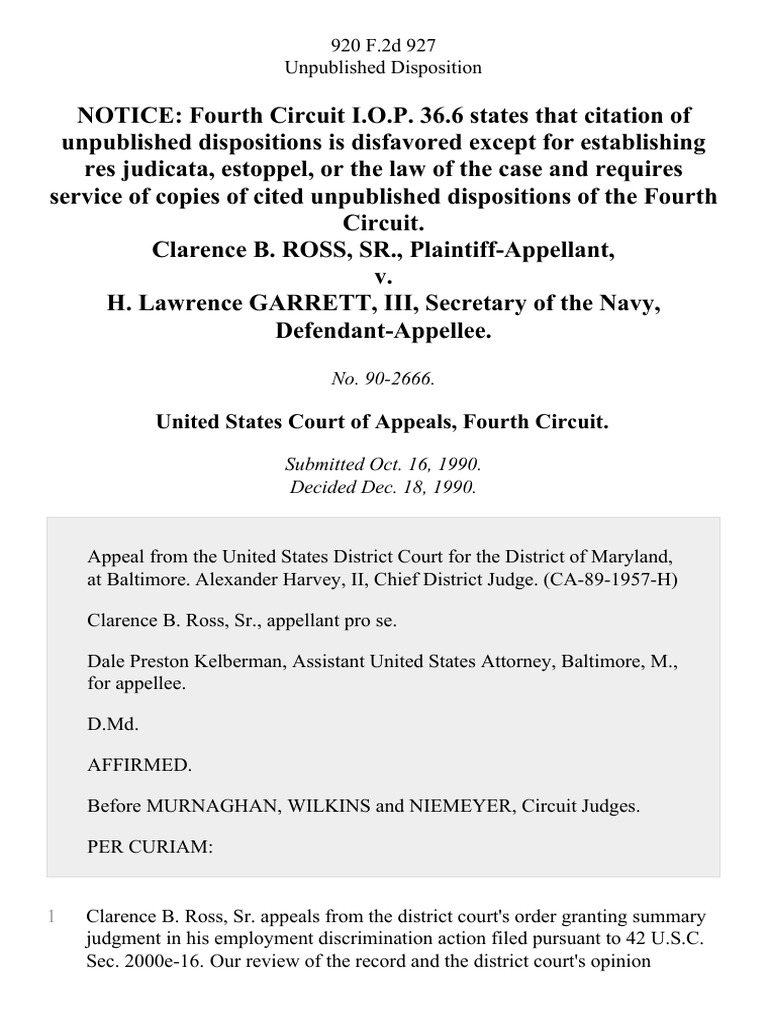 Clarence B. Ross, Sr. v. H. Lawrence Garrett, Iii, Secretary of The ...