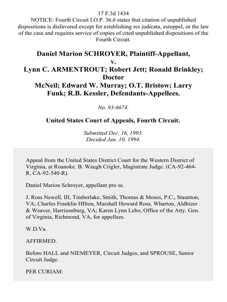 Daniel Marion Schroyer v. Lynn C. Armentrout Robert Jett Ronald ...