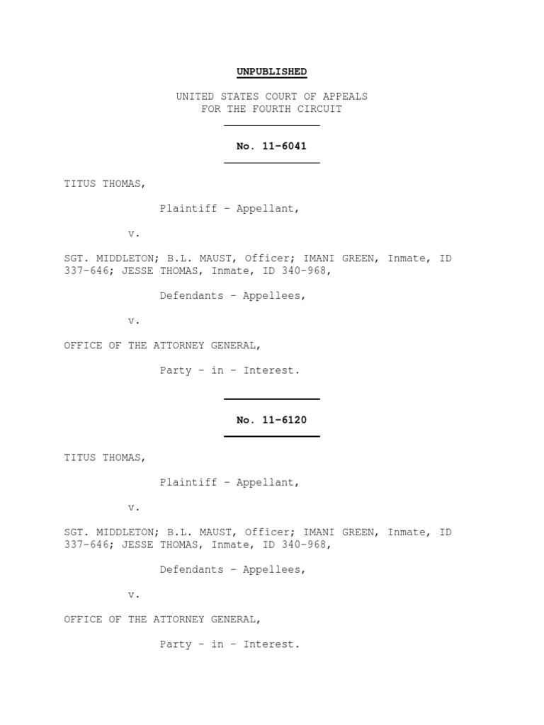 Thomas v. Middleton, 4th Cir. (2011) | PDF