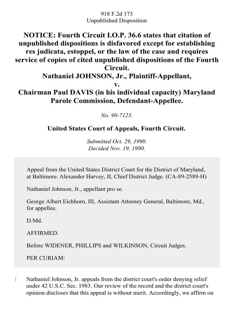 Nathaniel Johnson, Jr. v. Chairman Paul Davis (In His Individual ...