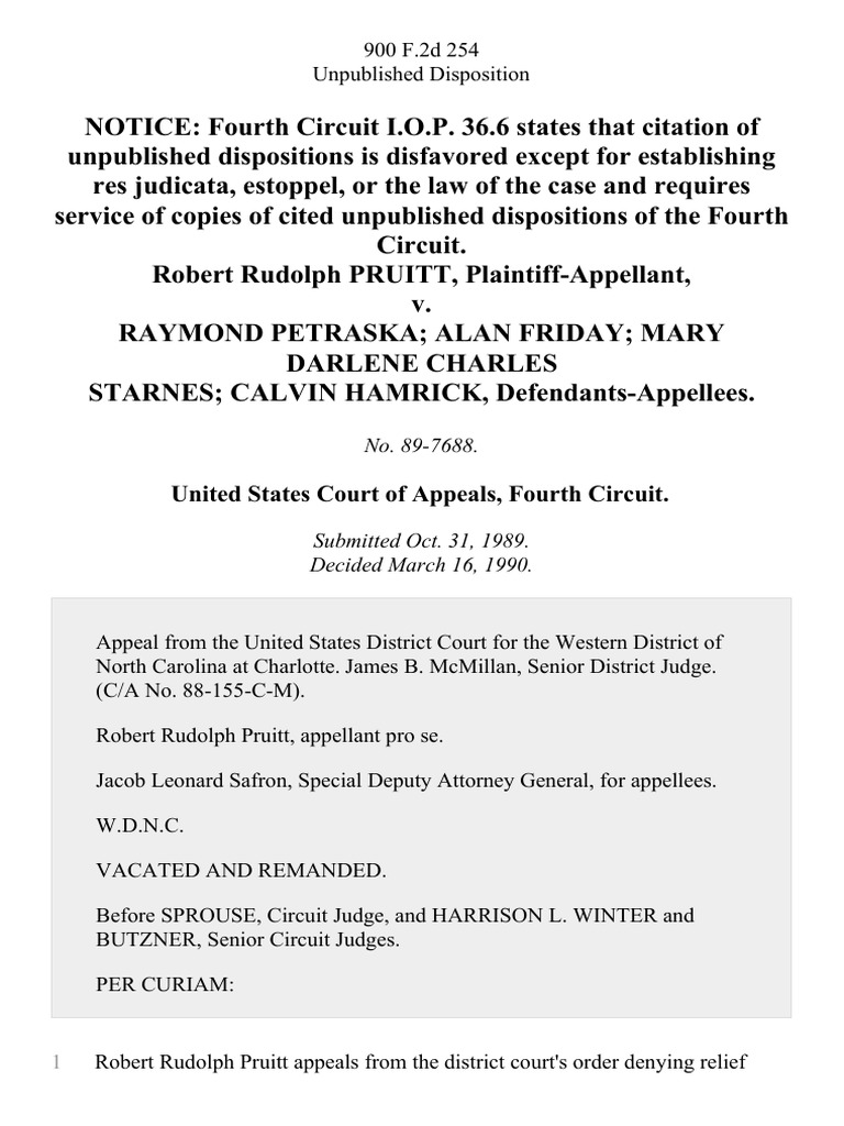 Robert Rudolph Pruitt v. Raymond Petraska Alan Friday Mary Darlene ...