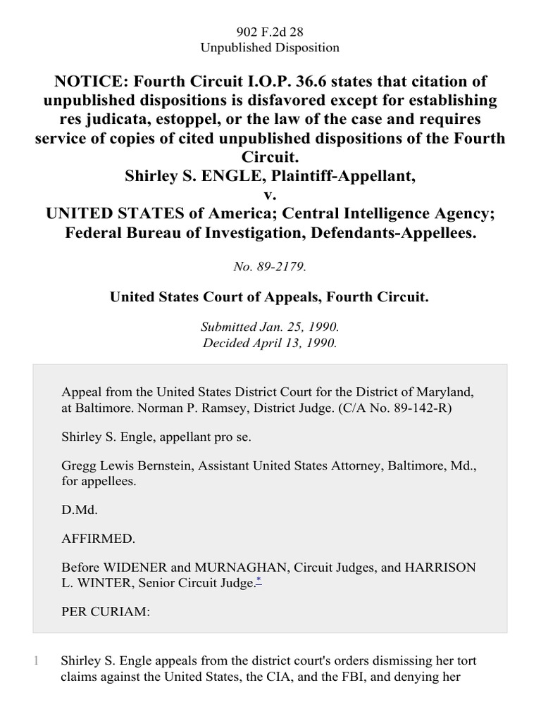 Shirley S. Engle v. United States of America Central Intelligence ...