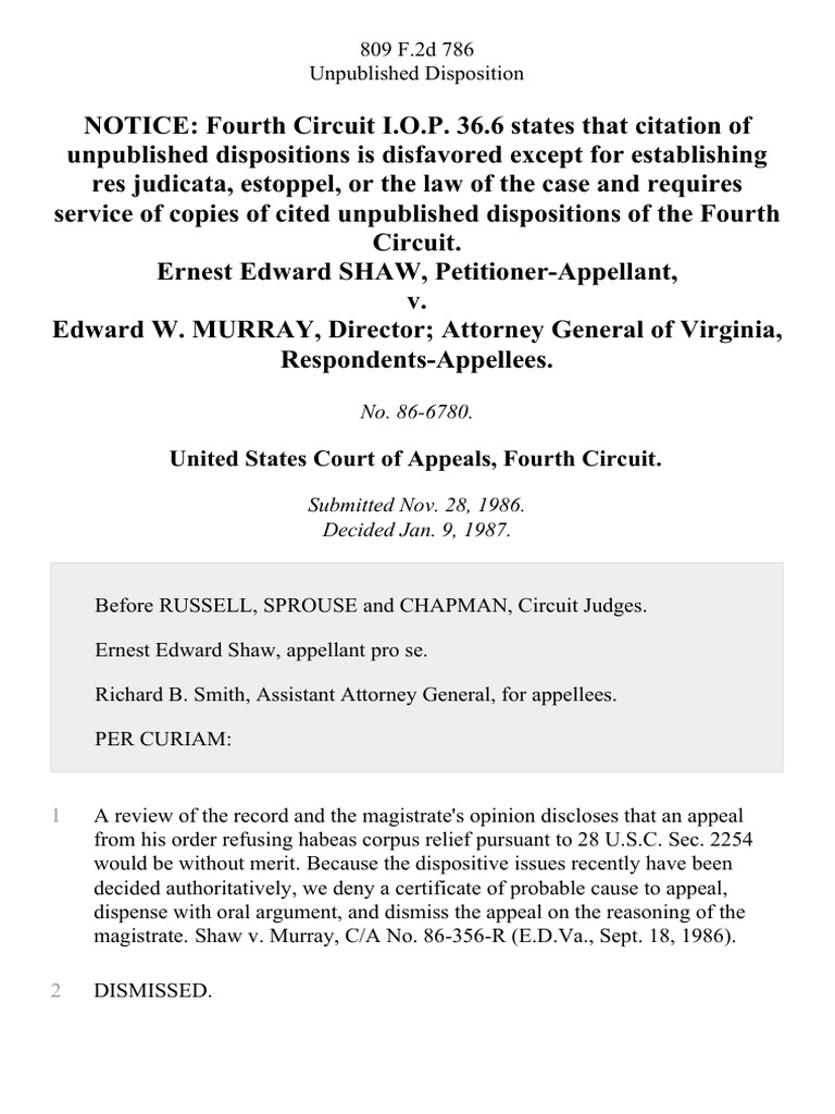 Ernest Edward Shaw v. Edward W. Murray, Director Attorney General of ...
