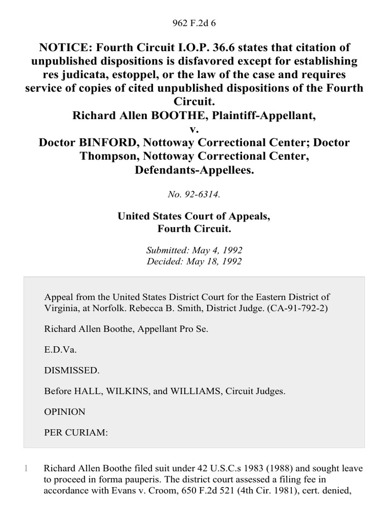 Richard Allen Boothe v. Doctor Binford, Nottoway Correctional Center ...