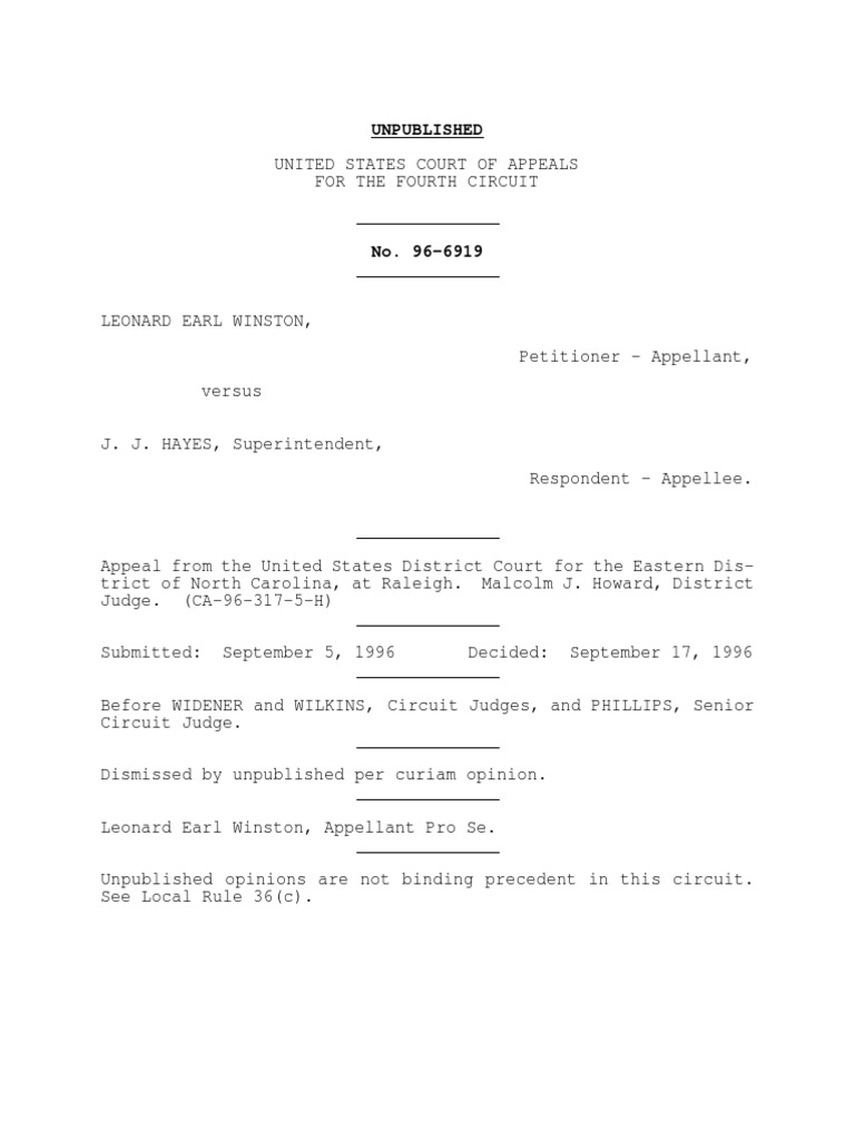 Winston v. Keith, 4th Cir. (1996) | PDF | Politics | Sports & Recreation