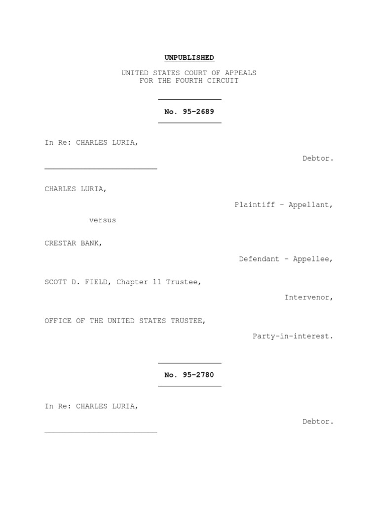 Luria v. Crestar Bank, 4th Cir. (1996) | PDF