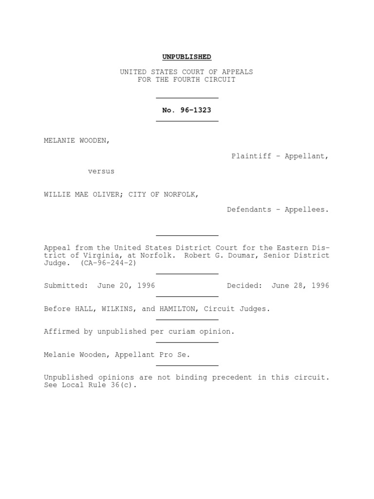 Wooden v. Oliver, 4th Cir. (1996) | PDF