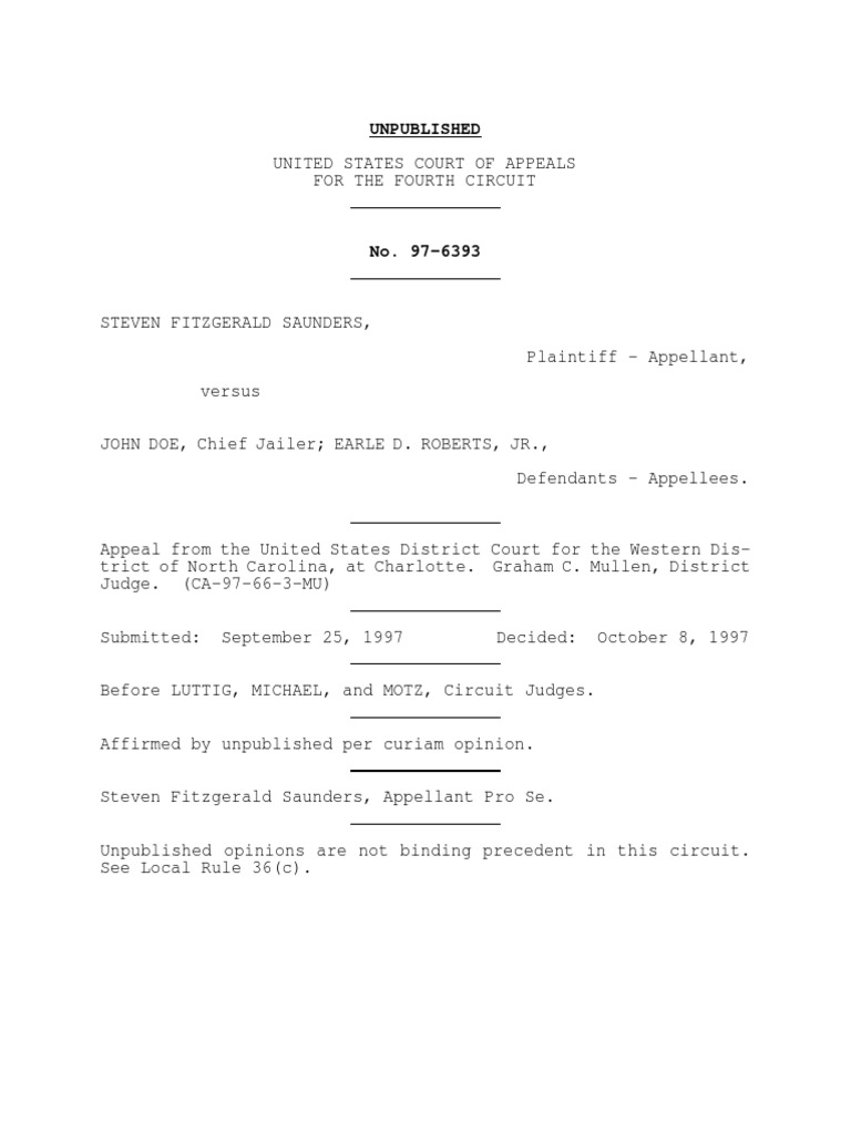 Saunders v. Doe, 4th Cir. (1997) | PDF
