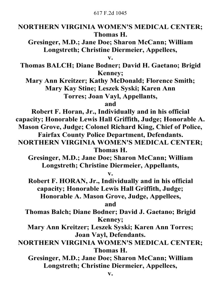 Northern Virginia Women's Medical Center Thomas H. Gresinger, M.D. Jane ...