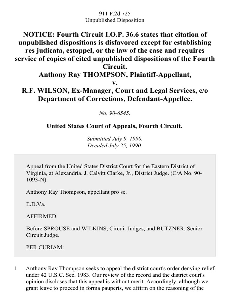 Thompson v. Wilson: Appeal Affirmed | PDF | Sports & Recreation