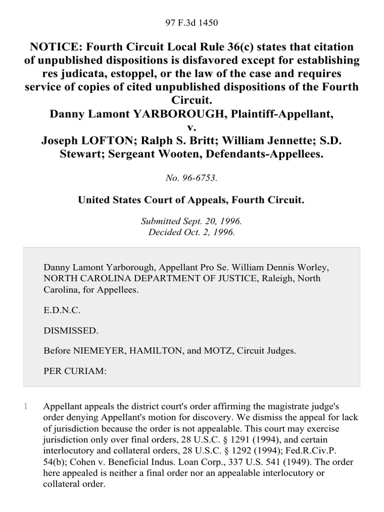 Danny Lamont Yarborough v. Joseph Lofton Ralph S. Britt William ...