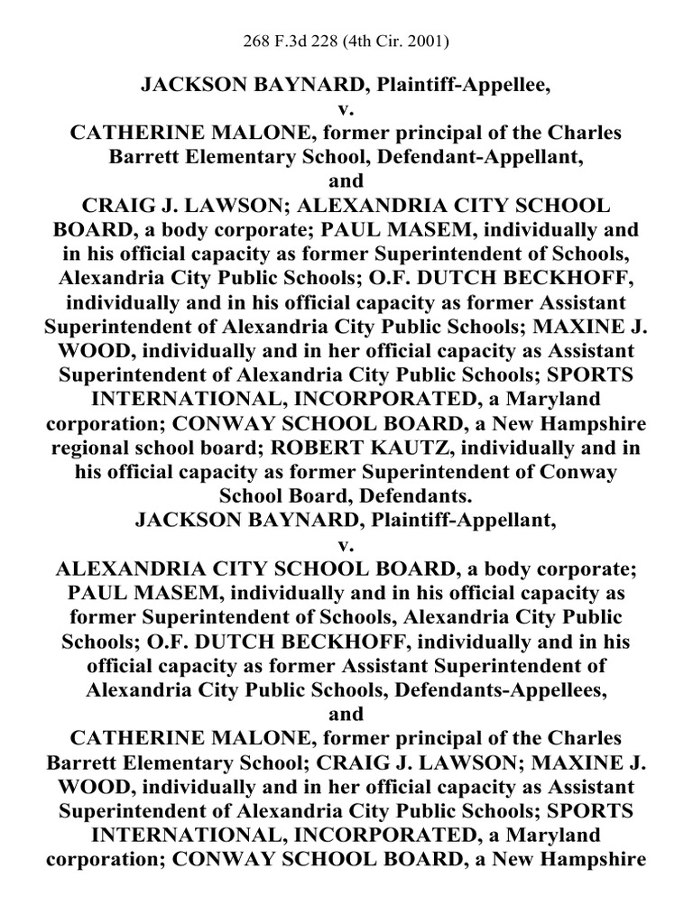 Jackson Baynard v. Catherine Malone, Former Principal of the Charles ...