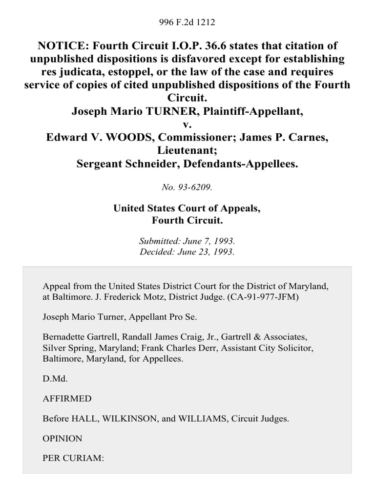 Joseph Mario Turner v. Edward v. Woods, Commissioner James P. Carnes ...