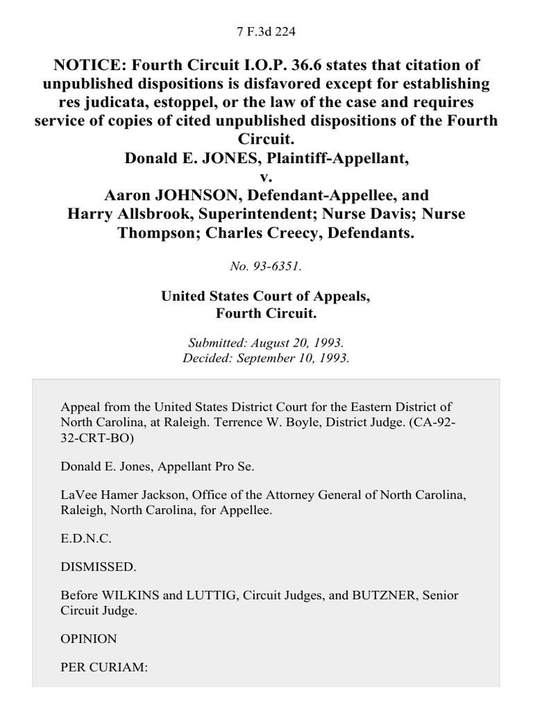 Donald E. Jones v. Aaron Johnson, and Harry Allsbrook, Superintendent ...