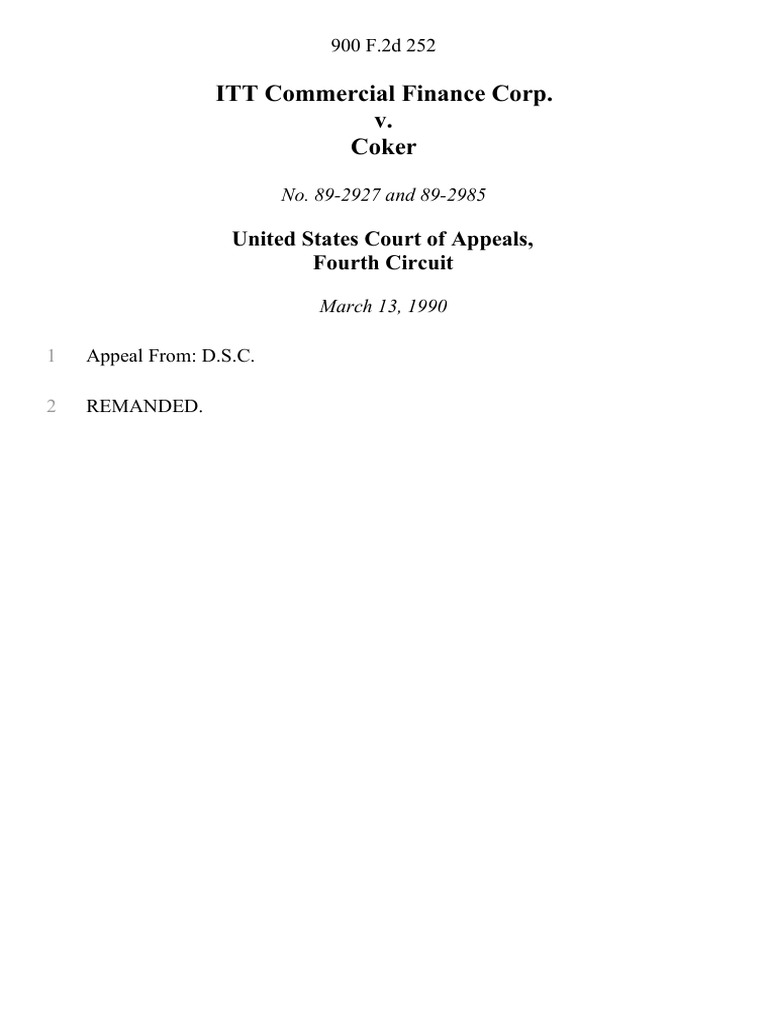 ITT Commercial Finance Corp. v. Coker: United States Court of Appeals ...