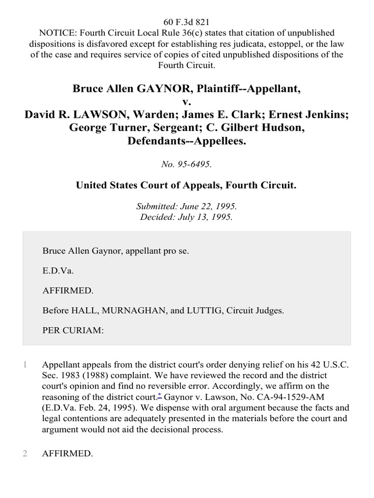 Bruce Allen Gaynor v. David R. Lawson, Warden James E. Clark Ernest ...